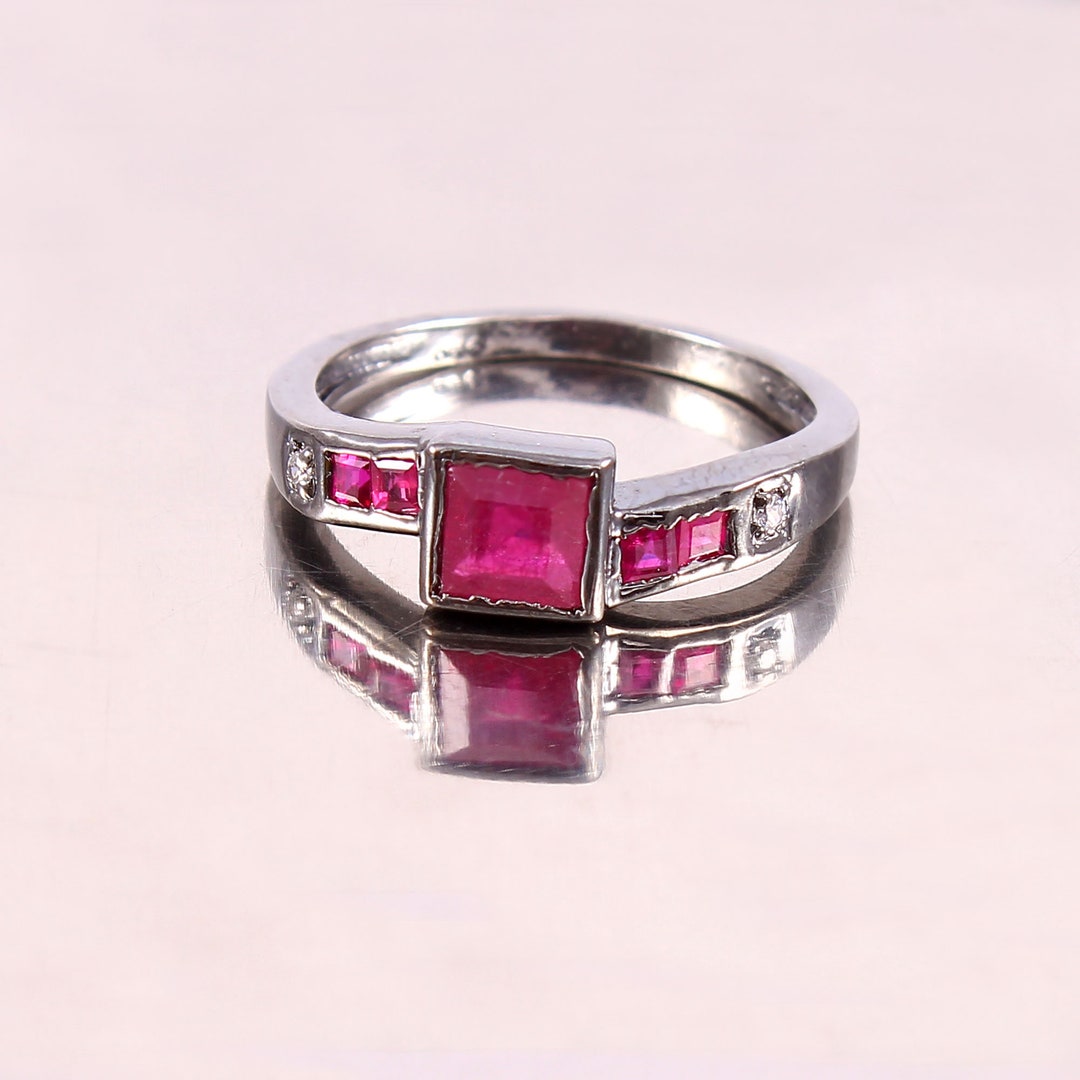 Natural Square Cut Ruby Ring – July Birthstone, 925 Sterling Silver - Etsy