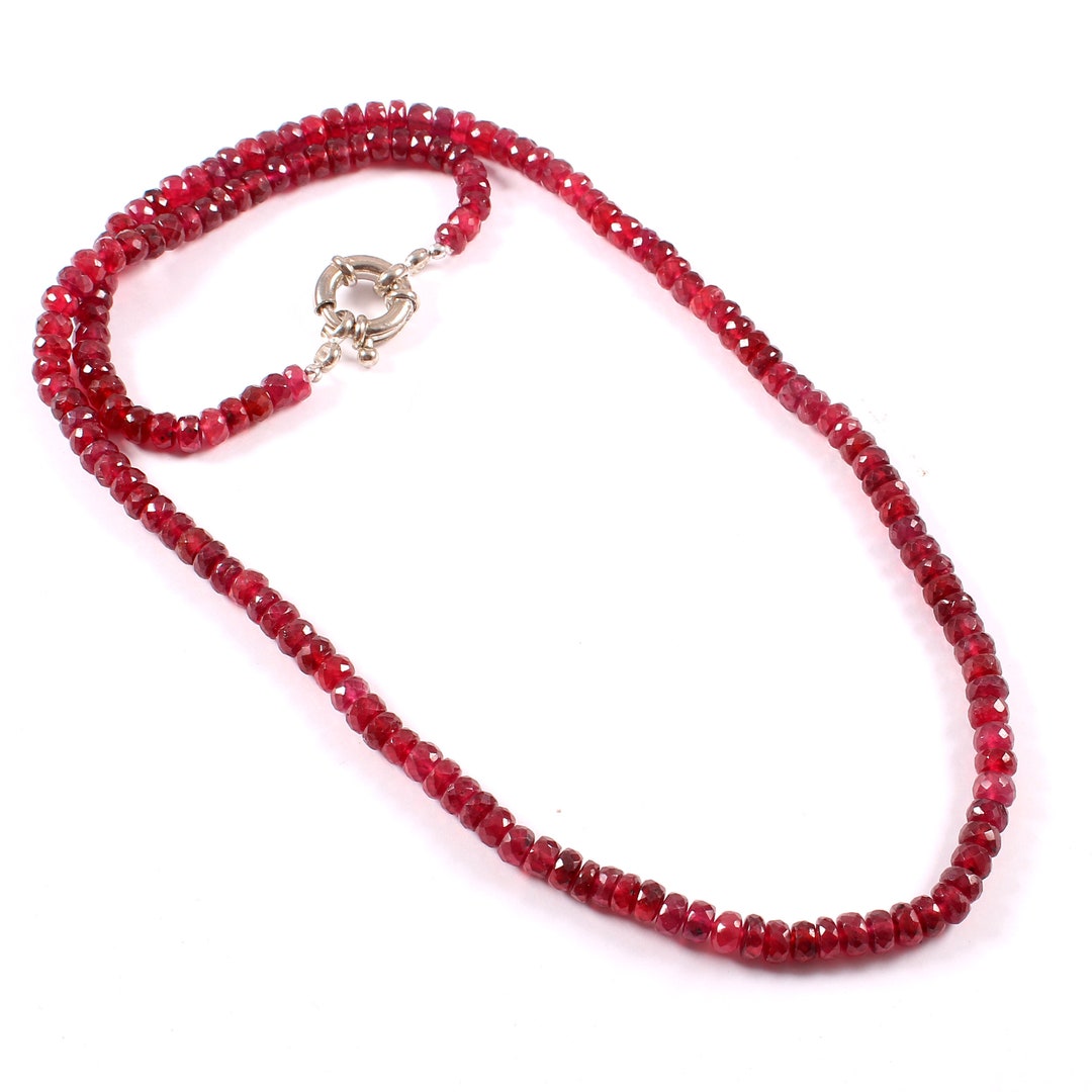 Natürliche echte Rubin facettierte Rondelle Form Perlen Halskette-Roter ...
