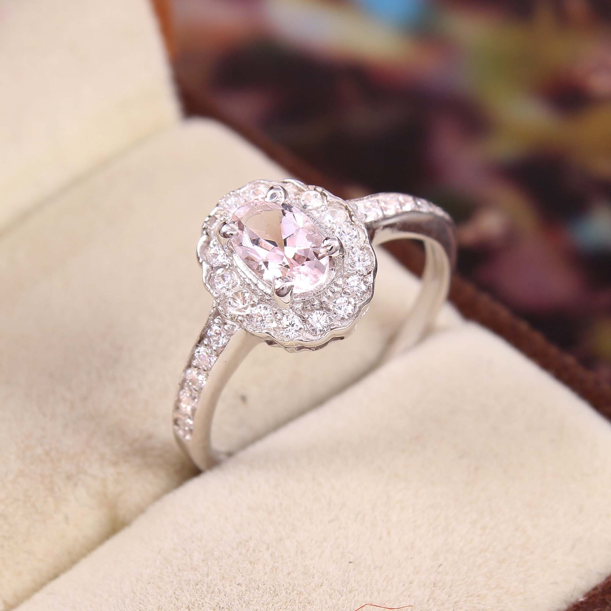 Natürliche Morganit Ring- Oval Cut-925 Sterling Silber- Verlobungsring ...