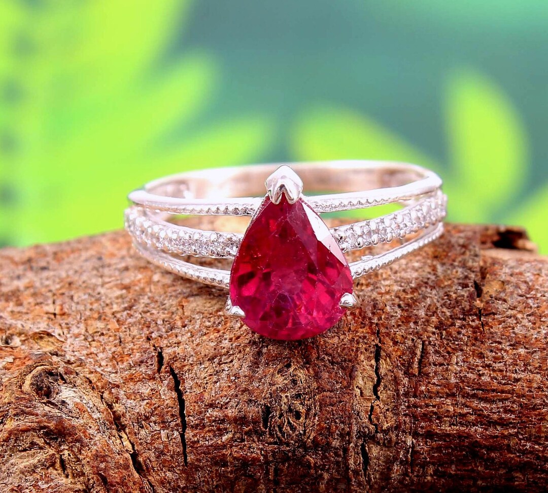 Natürlicher Rubin Ring-Pear Cut Rubin-Verlobungsring-echter Rubin Ring ...