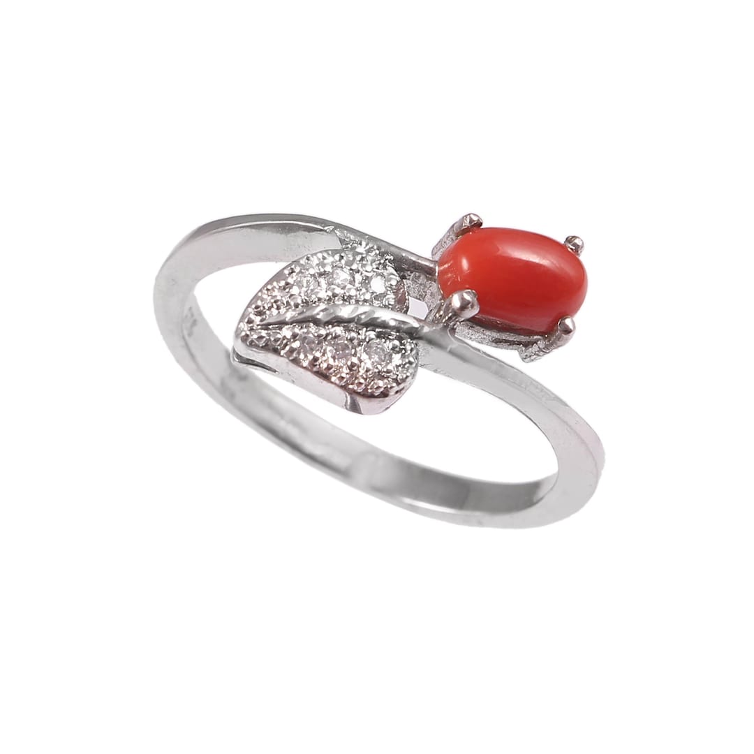 Natural Coral Ring - Italian Red Coral Ring - 925 Sterling Silver Ring ...