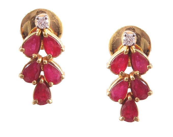 Natural Diamond-ruby Studs-pear Cut Ruby-amazing Ruby Studs Earring ...