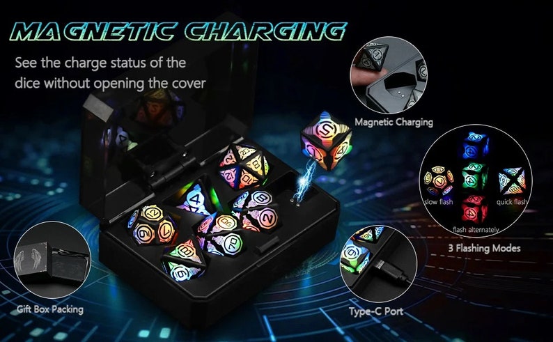 Illuminate Your Quests: LED Dice Set With Charging Box Perfect Dungeons ...