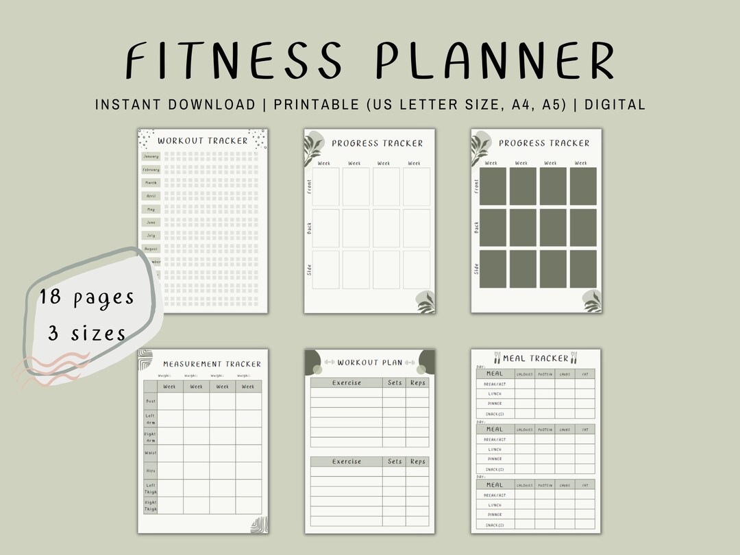 Fitness Workout Progress Meal Planner Log Tracker Digital Journal ...