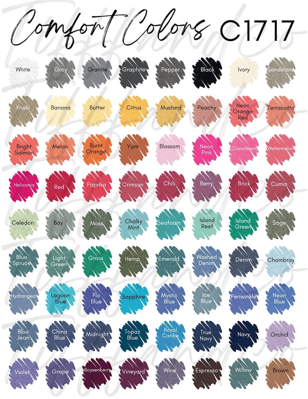 Comfort Colors C1717 Color Chart Swatches Comfort Colors Mockup - Etsy