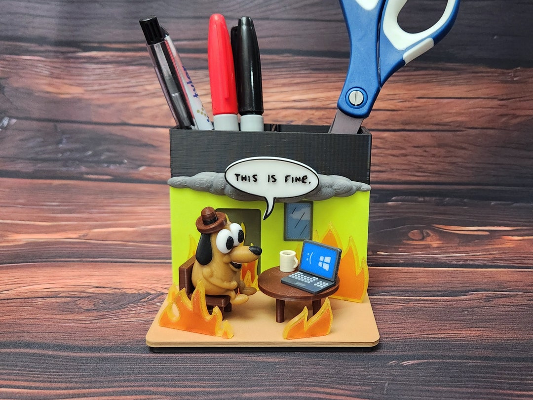 This is Fine Dog Meme Small Desk Organizer Pen Holder - Etsy