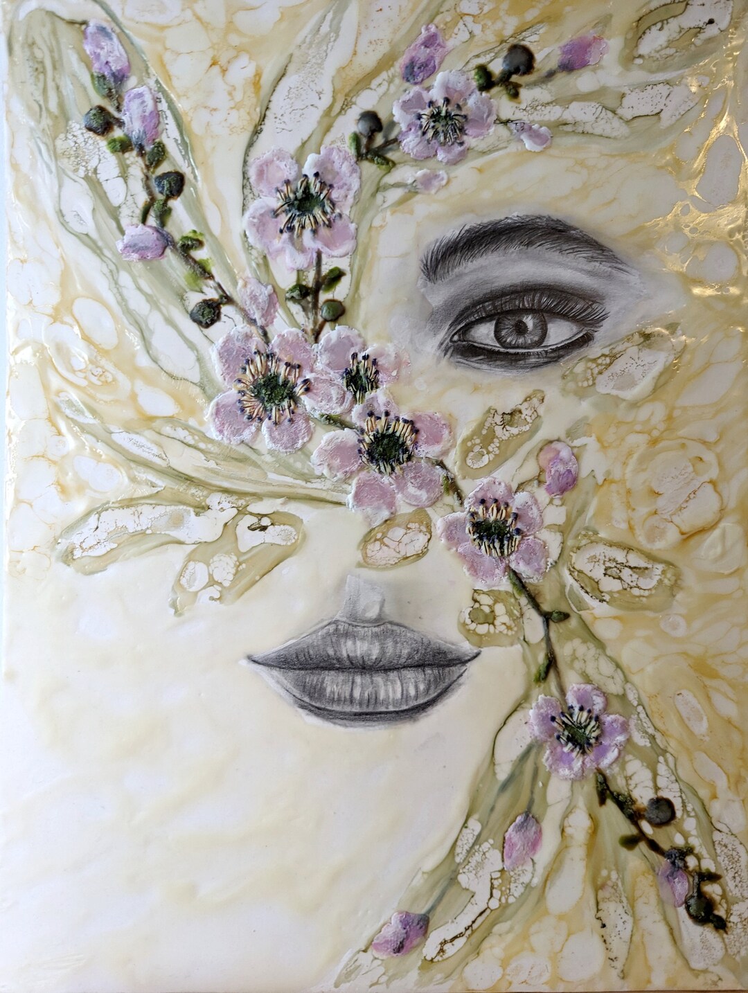Flower Beauty | Encaustic Art | Encaustic Painting | Charocal Drawing ...