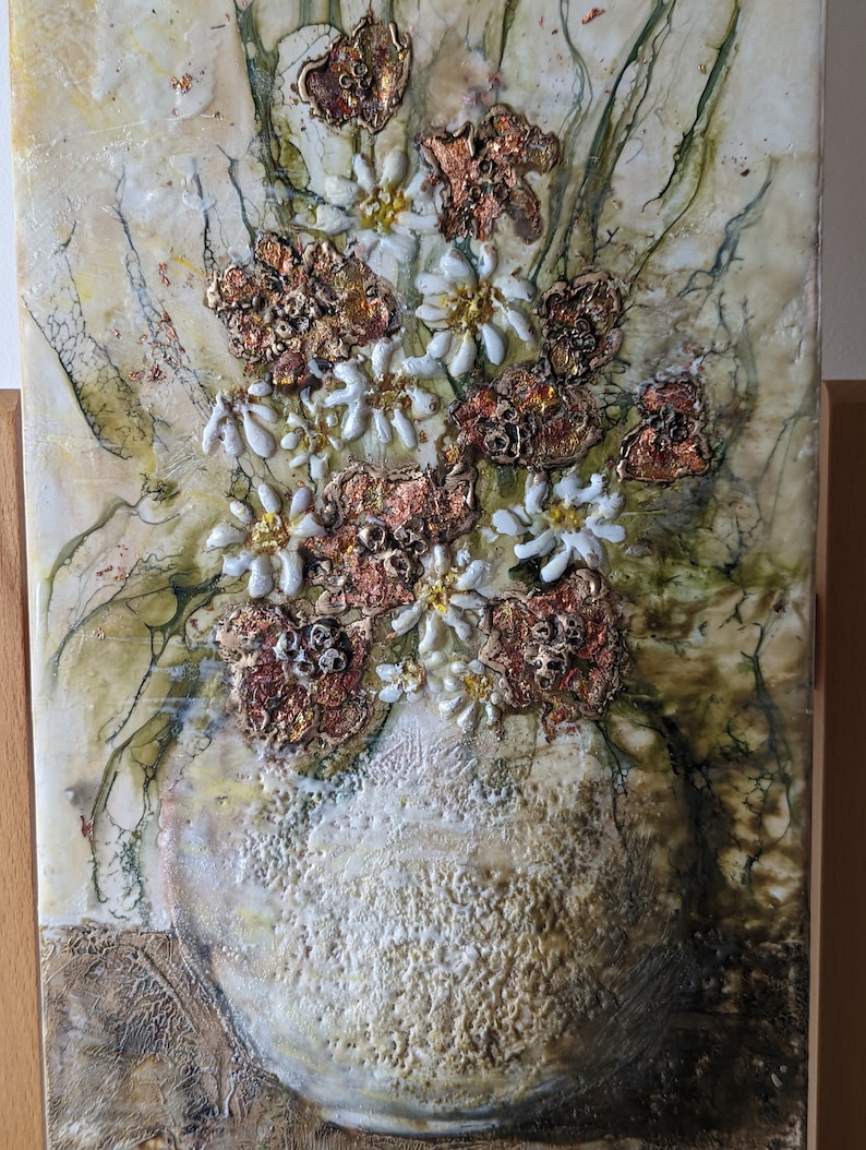 Golden Flowers Vase Encaustic Art Encaustic Painting - Etsy