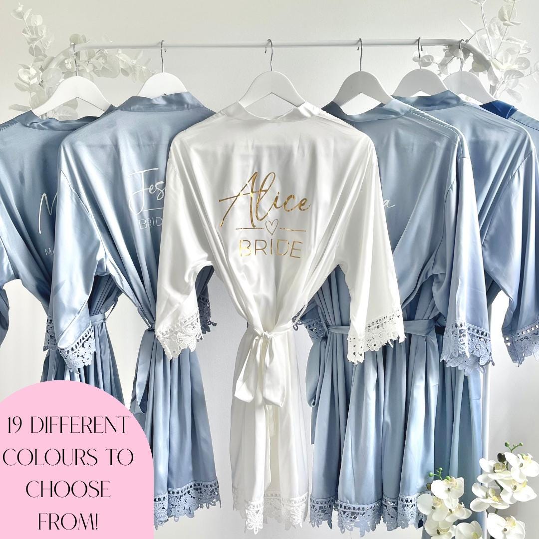 Bridesmaid Robes | Personalised Bride Robe | Powder Blue Robe | Wedding ...
