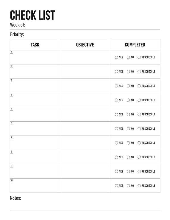 Weekly and Daily Checklist Printable PDF Digital Printable - Etsy
