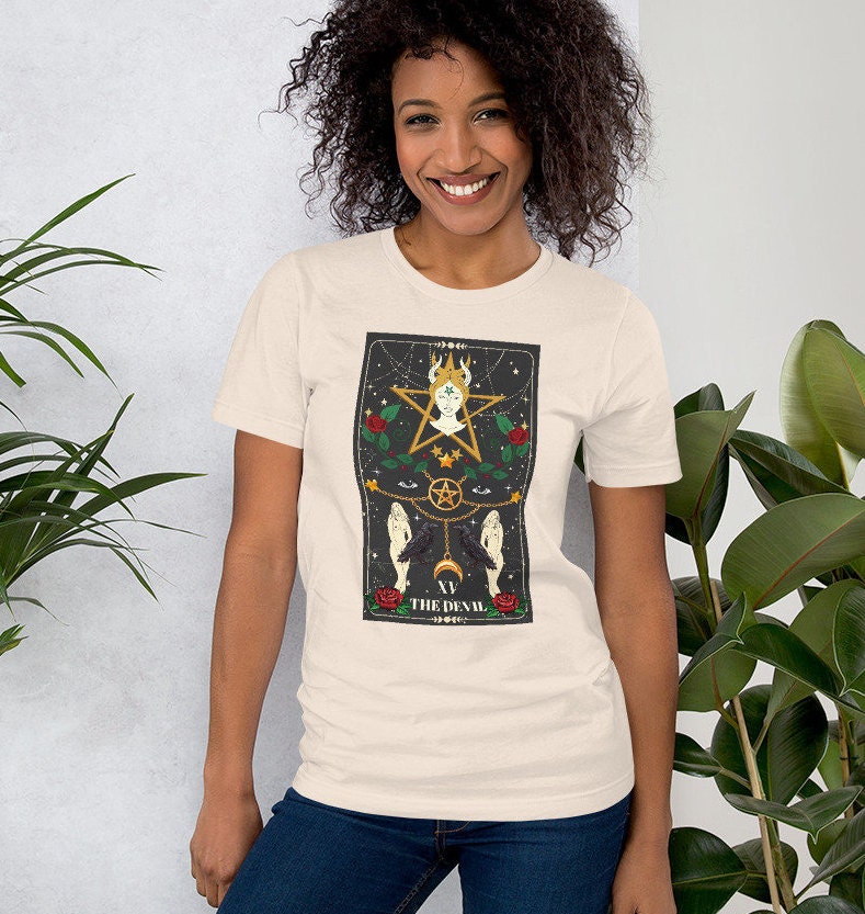 The Devil Tarot Card Shirt, Tarot Reader, Mystical Pagan Occult Tees ...