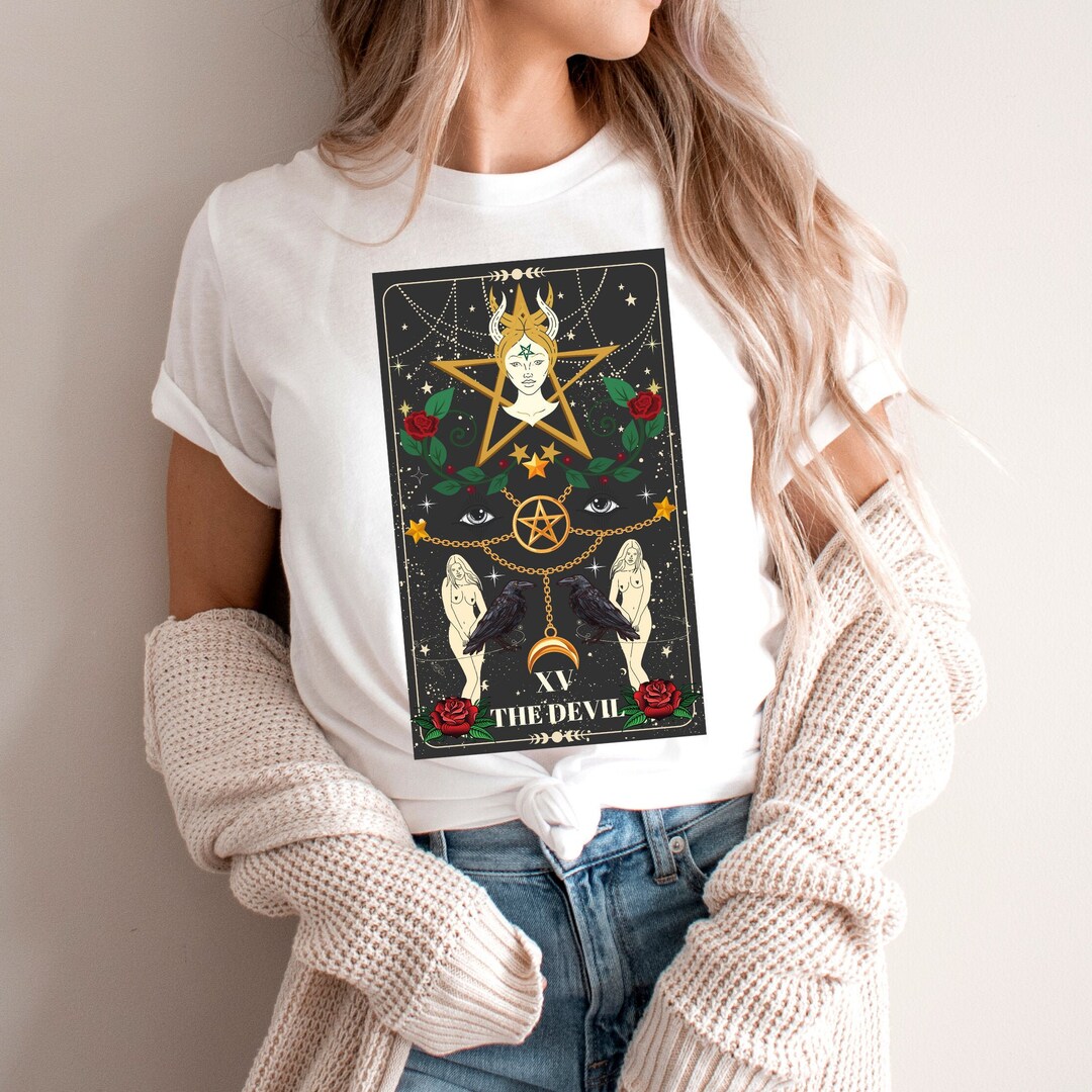 The Devil Tarot Card Shirt, Tarot Reader, Mystical Pagan Occult Tees ...