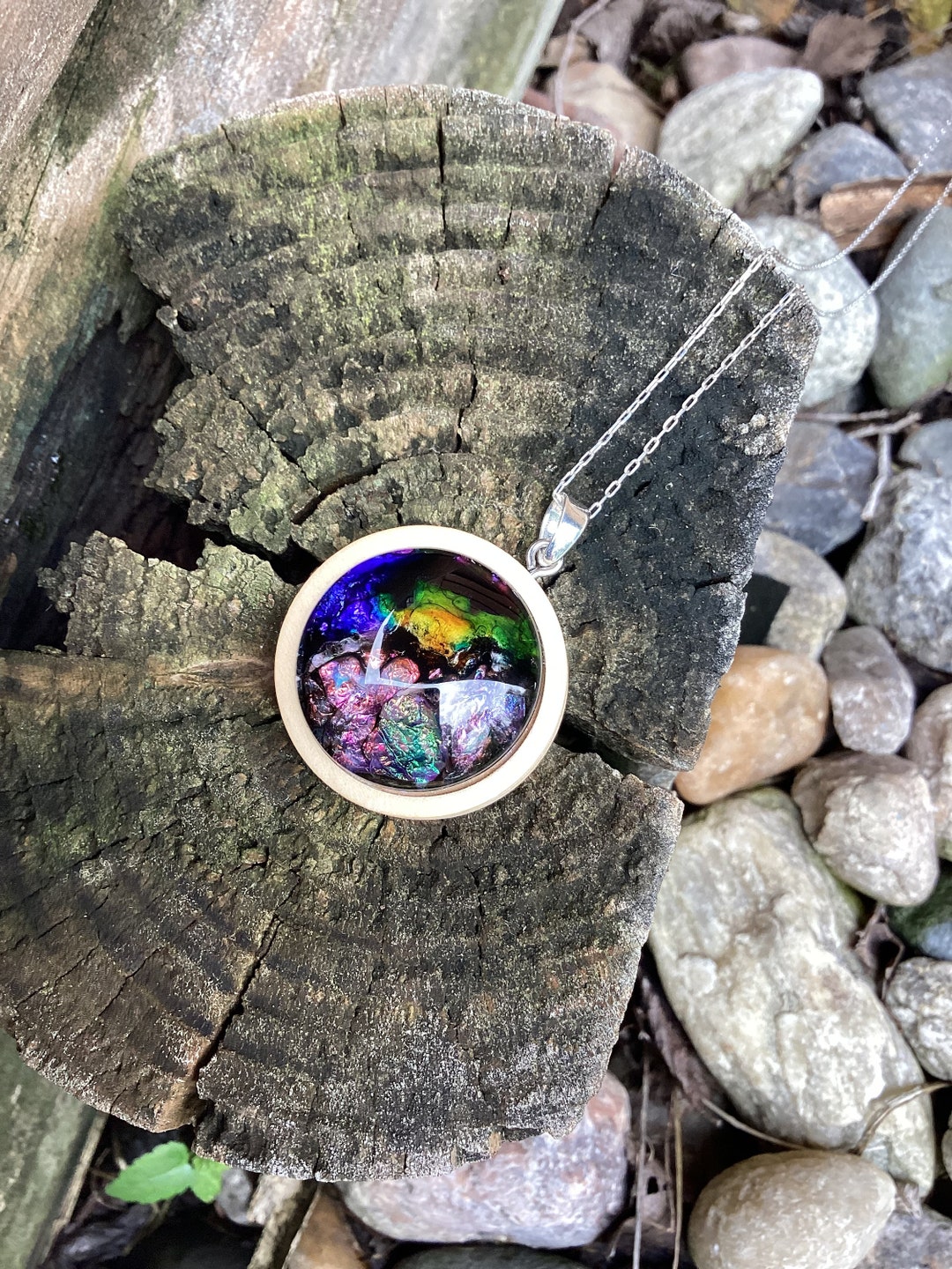 Hannah - Hand Painted Round Cabochon Set in Wooden Bezel - Etsy