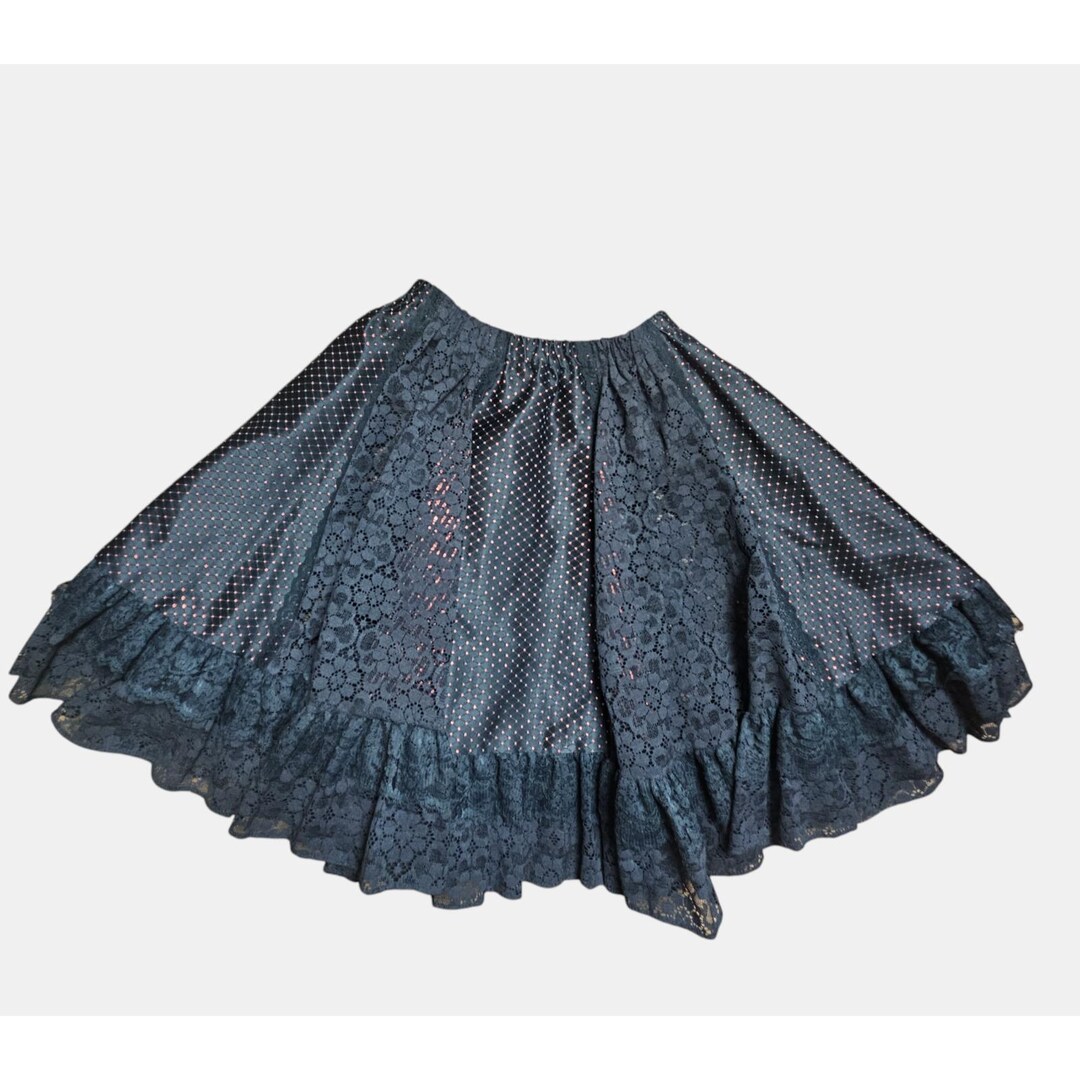 Vintage Pitchfork Floral Lace Trim Square Dance Skirt S Whimsy Gothic ...