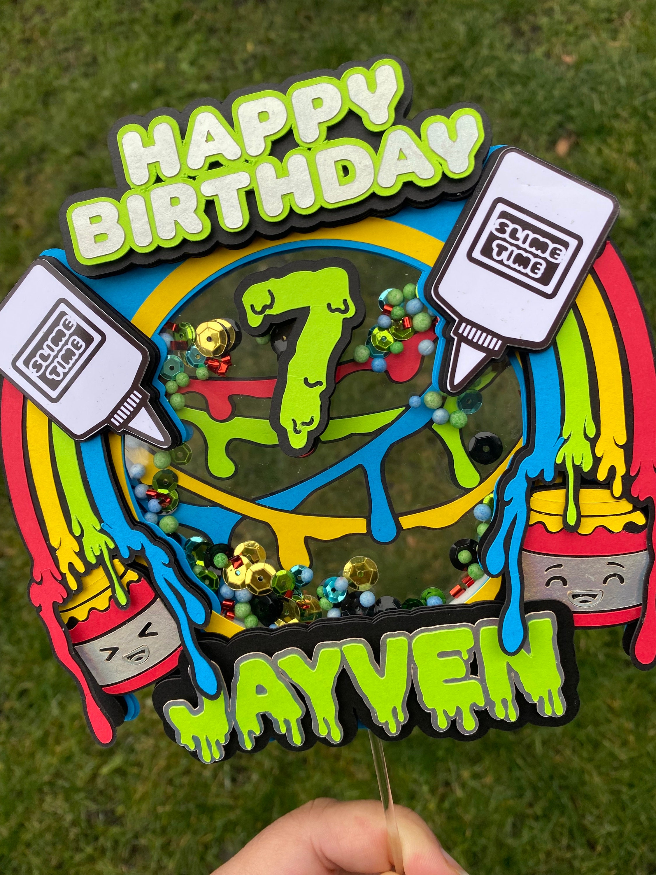 Slime Themed Birthday Cake Topper, Custom Cake Topper, Shaker Cake ...