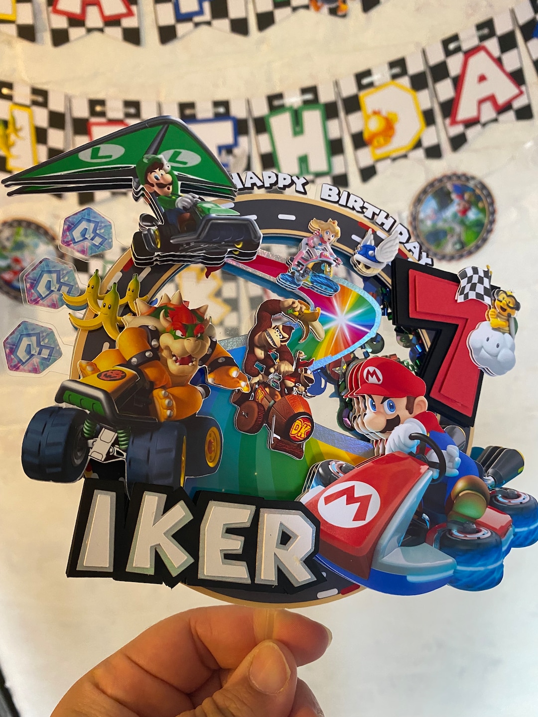Custom Mario Kart Cake Topper, Birthday Cake Topper, Shaker and Lights ...