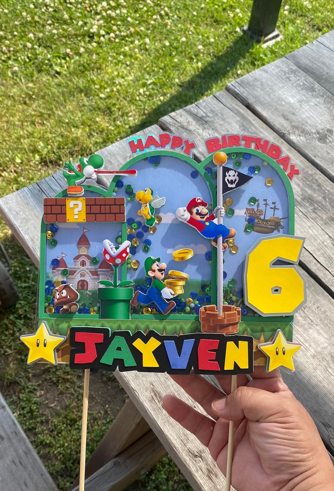 Custom Mario Bro Cake Topper, Birthday Cake Topper, Shaker and Lights ...