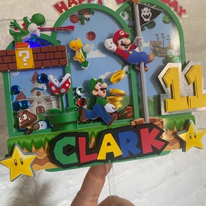 Custom Mario Bro Cake Topper, Birthday Cake Topper, Shaker and Lights ...