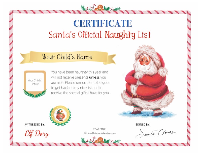 FREE Santa Naughty List Certificate W/purchase of Nice List - Etsy