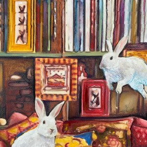 Original Rabbit Painting, White Bunnies, Kids Room Art, Animal Artwork ...