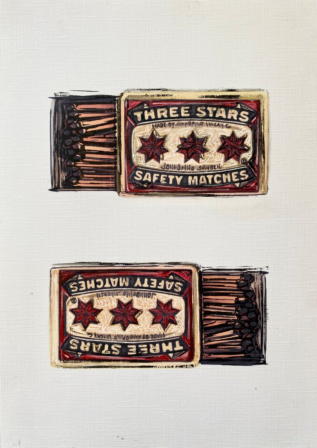 Matchbox Illustration, Matchbox Painting, Small Artwork, Lino Print ...