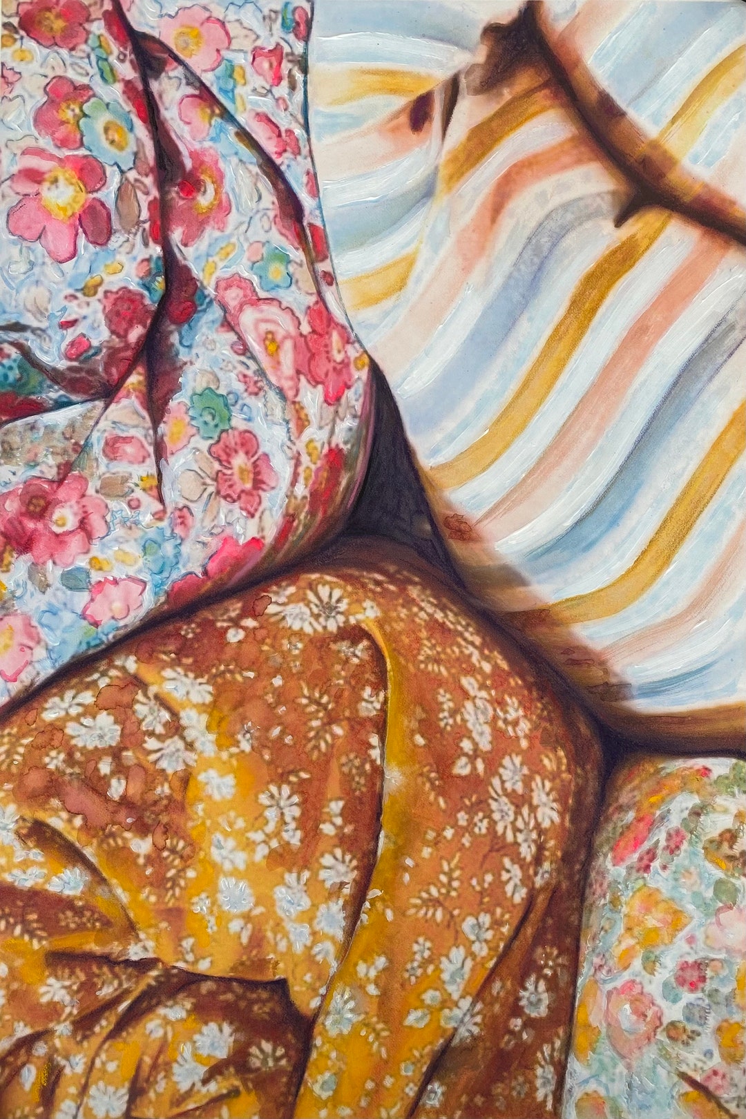 In Bed – Original Hyper-realistic Quilt Painting by Maria Titan | Cozy ...