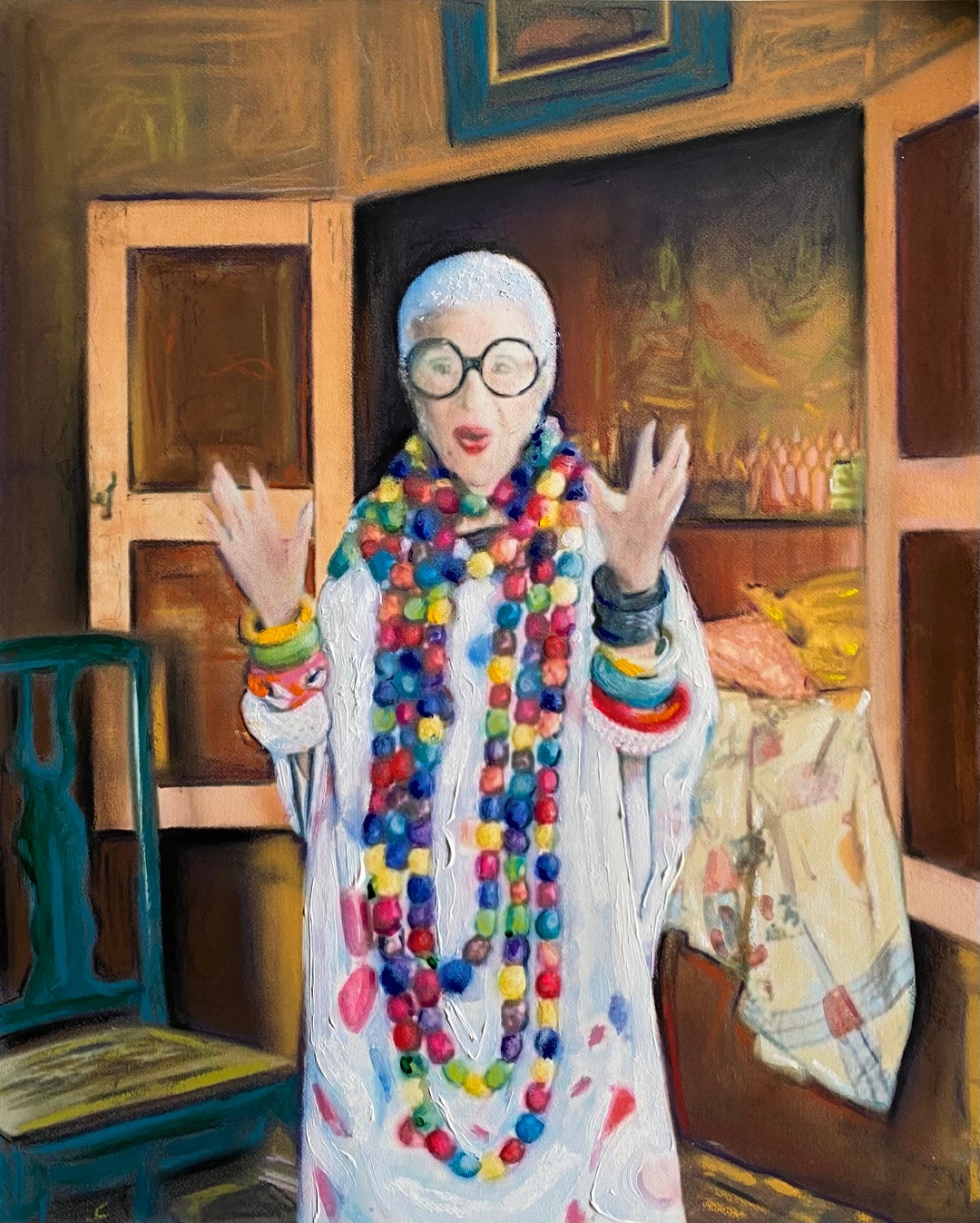 Iris Apfel Art, Original Art, Iris Apfel Fan, Colorful Art, Realistic ...