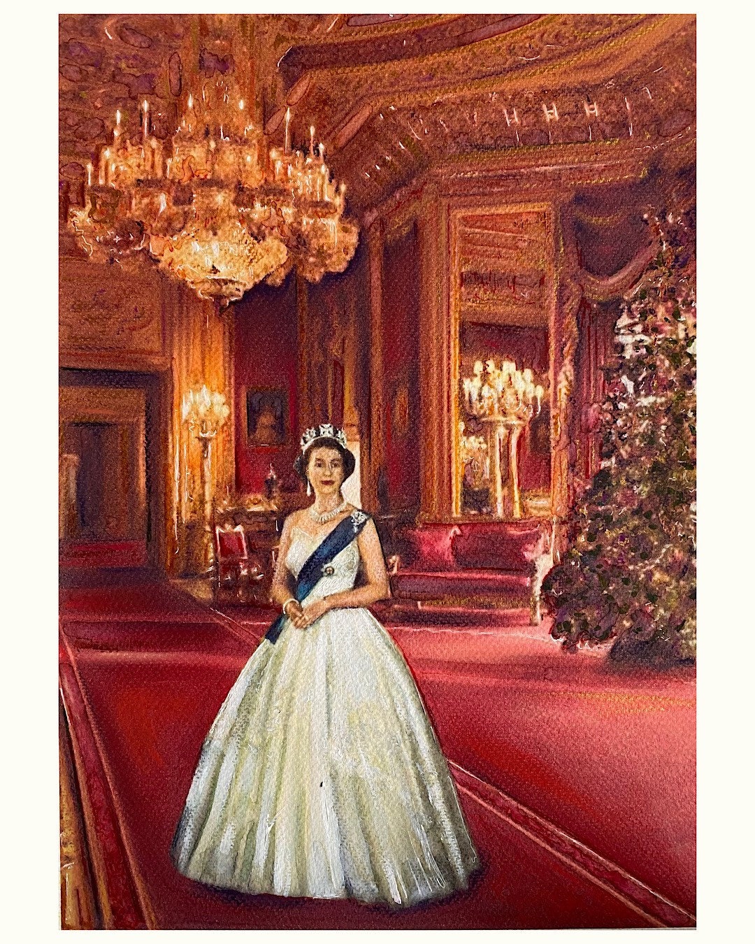 Queen Elizabeth Art, Monarchy, Queen Fan Art, Royal Artwork, Gold ...