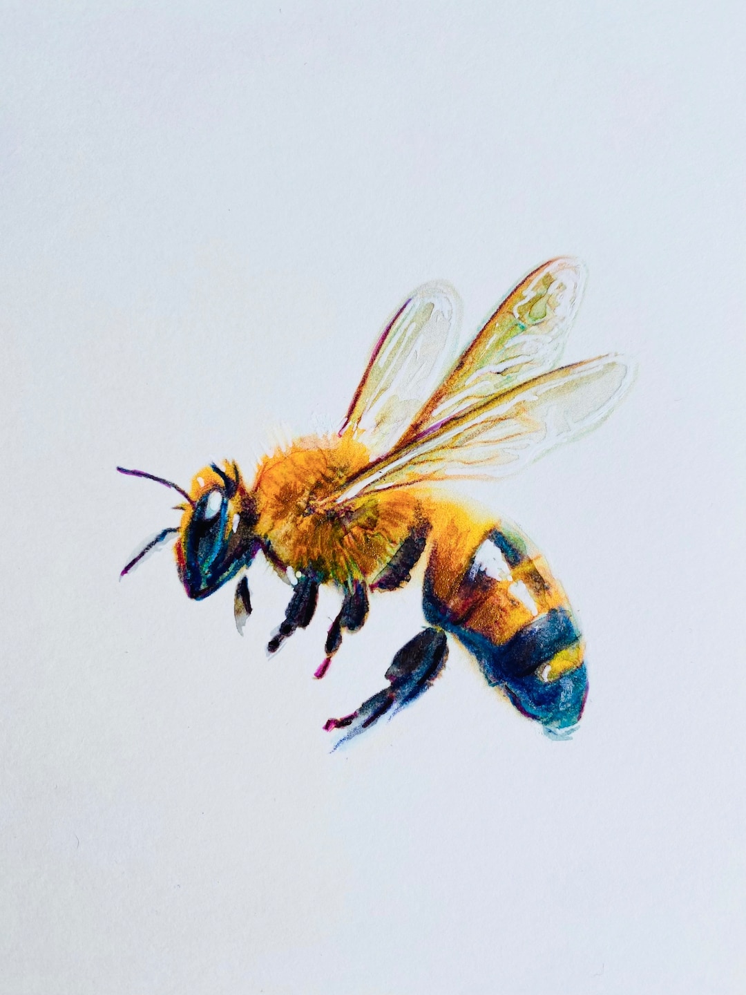 Original Yellow Bee Art, Insect Art, Bee Painting, Yellow and Black ...