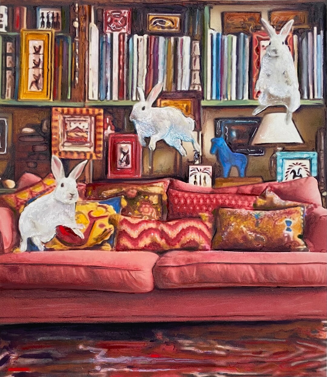 Original Rabbit Painting, White Bunnies, Kids Room Art, Animal Artwork ...