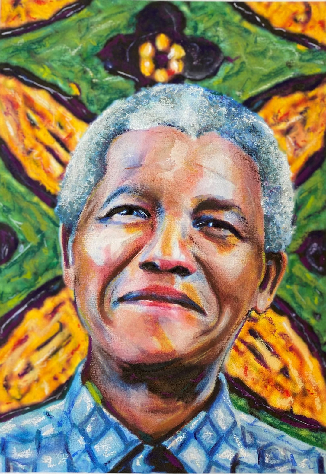 Nelson Mandela Portrait Painting: Colorful Watercolor & Pastel A4 Art ...