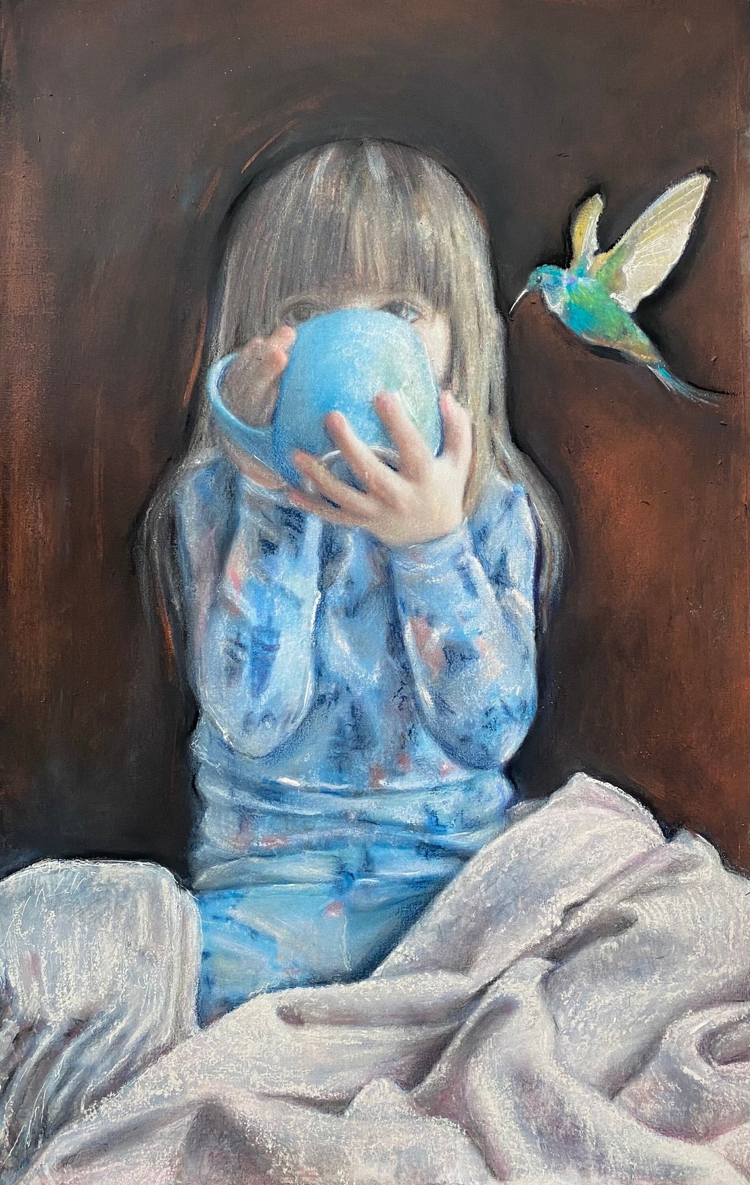 Original Art, Girl Portrait, Fabric, Realism, Blue Pyjamas, Blankets ...