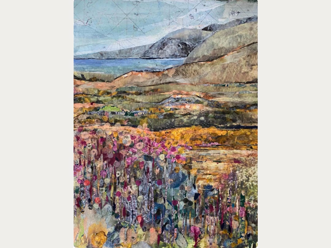 Original Paper Collage Landscape, Vibrant Scenic Mountain Artwork, Hand ...