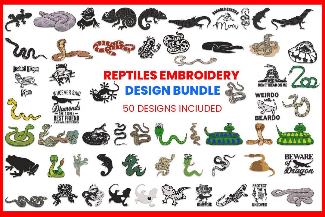50+ Reptiles Embroidery Design Bundle Instant Download, Commercial Use ...