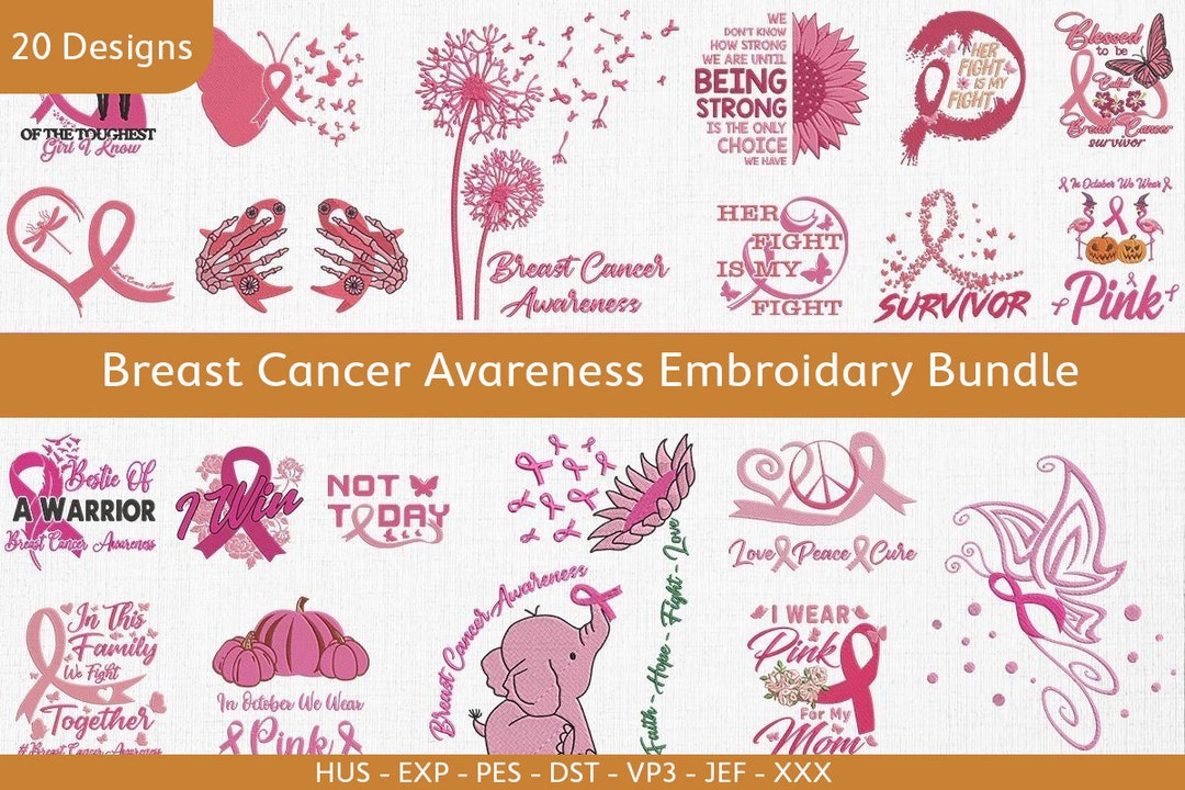 Breast Cancer Embroidery Design Bundle, Embroidery Design, Embroidery Font, Machine Embroidery ...
