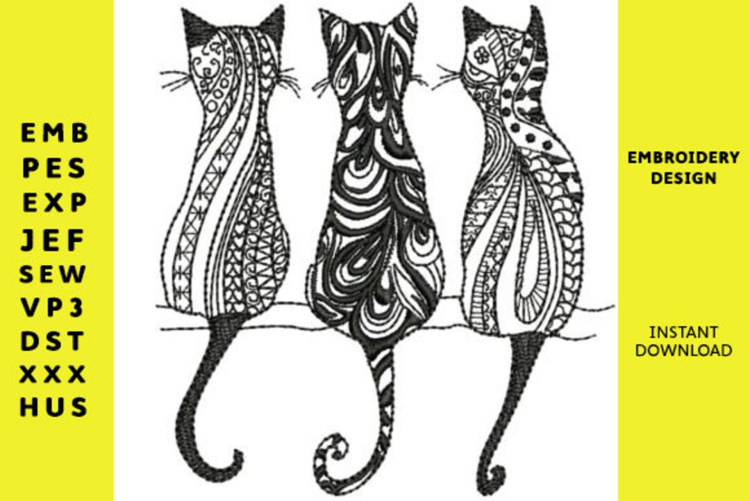 3 Black Cats Embroidery Design Bundle, Embroidery Fonts, Embroidery ...