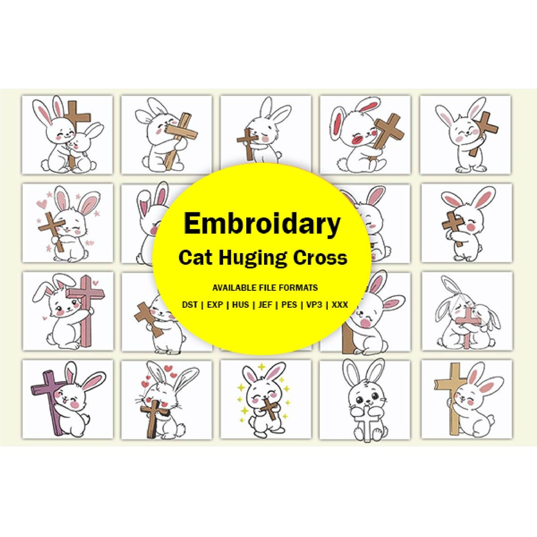 Bunny Hugging Cross Embroidery Design Bundle, Embroidery Fonts ...