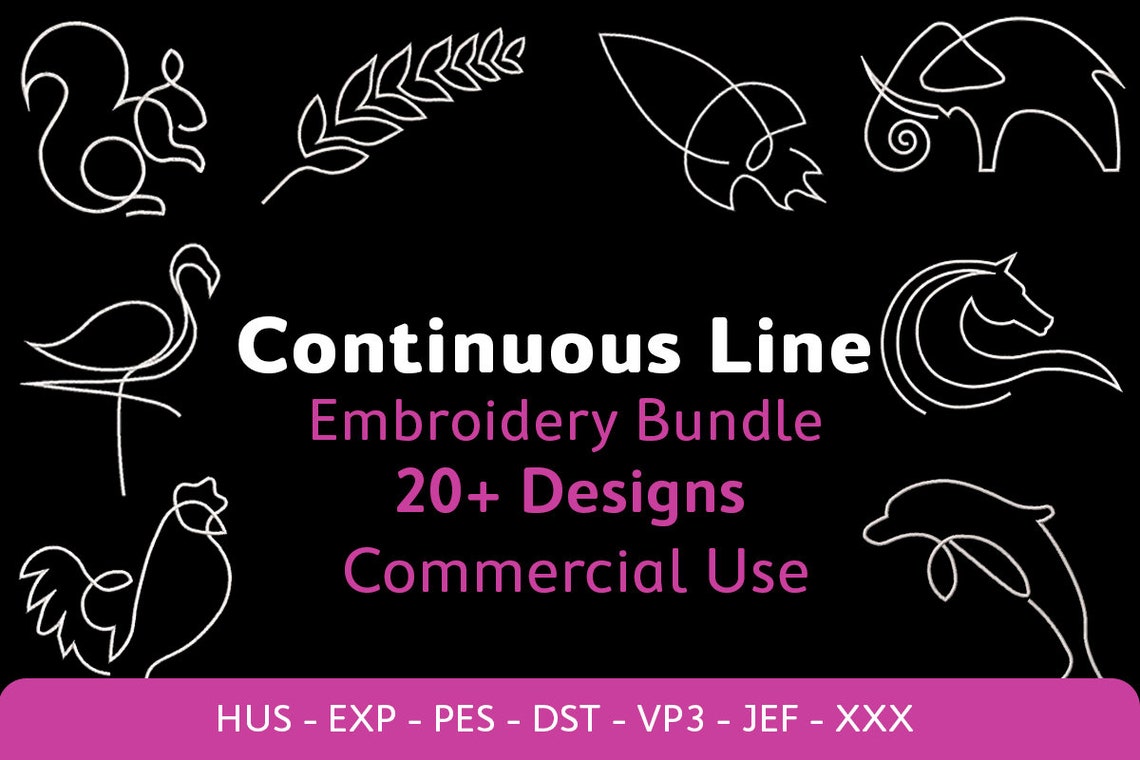 Continuous Line Embroidery Design Bundle, Embroidery Design, Embroidery ...