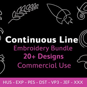Continuous Line Embroidery Design Bundle, Embroidery Design, Embroidery ...