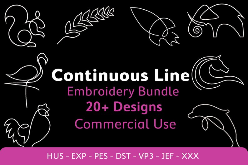 Continuous Line Embroidery Design Bundle, Embroidery Design, Embroidery ...