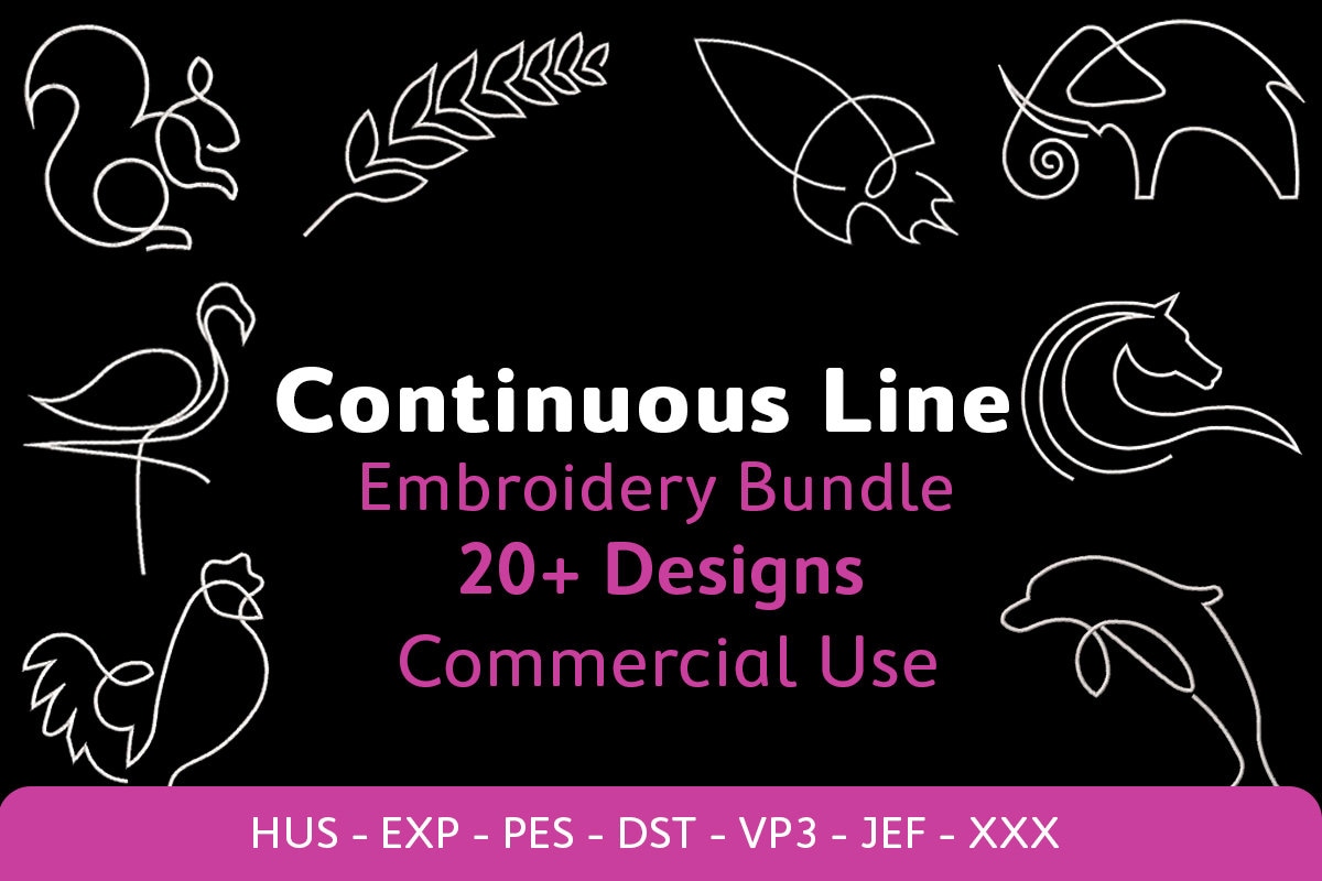 Continuous Line Embroidery Design Bundle, Embroidery Design, Embroidery ...