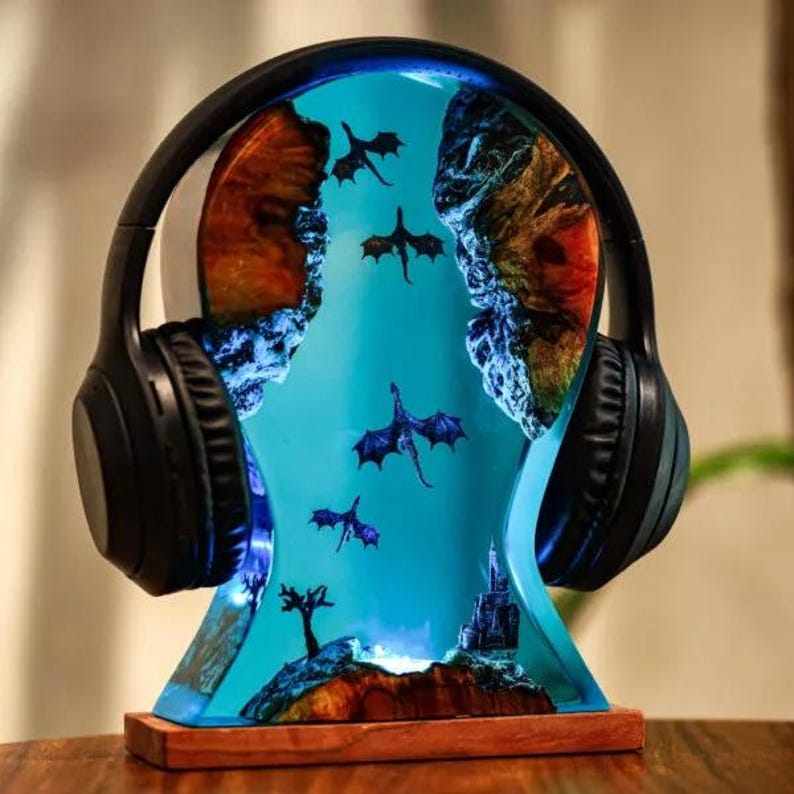 Fire Dragon and Ice Dragon Resin Night Light, Headphone Stand, Resin ...
