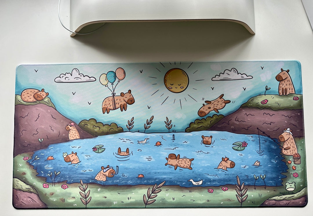 Capybara Lake Party Desk Mat | Gaming Mousepad | Pool | Capy ...