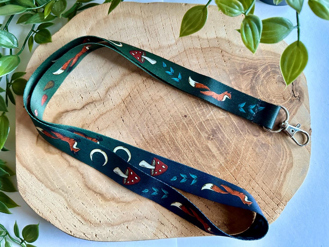 Dark Forest Fox Lanyard | Mushroom | Forest | Moon | Keychain | Keys - Etsy