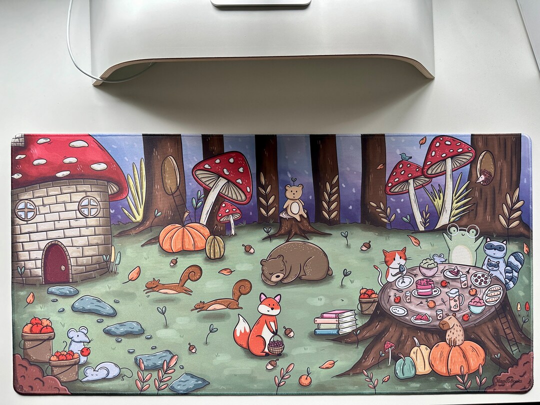 Woodland Picnic Desk Mat | Gaming Mousepad | Woods | Mushrooms ...