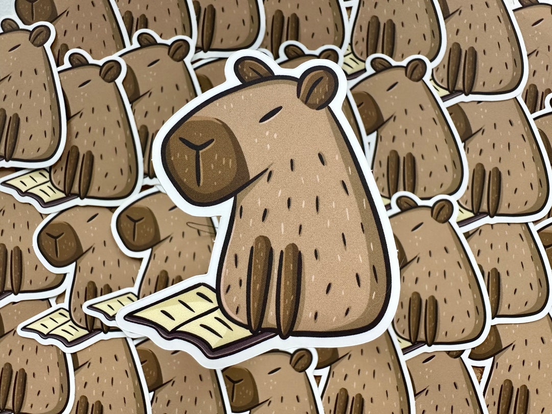 Reading Capybara Die Cut Sticker Cute Capy Books Rodent Bookish Reading ...
