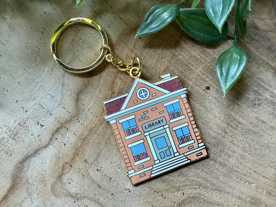 Library Building Enamel Keychain | Book Lover Gift - Etsy