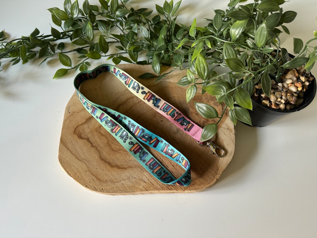 Raccoon Library Lanyard | Books | Flowers | Raccoon | Keychain | Keys ...