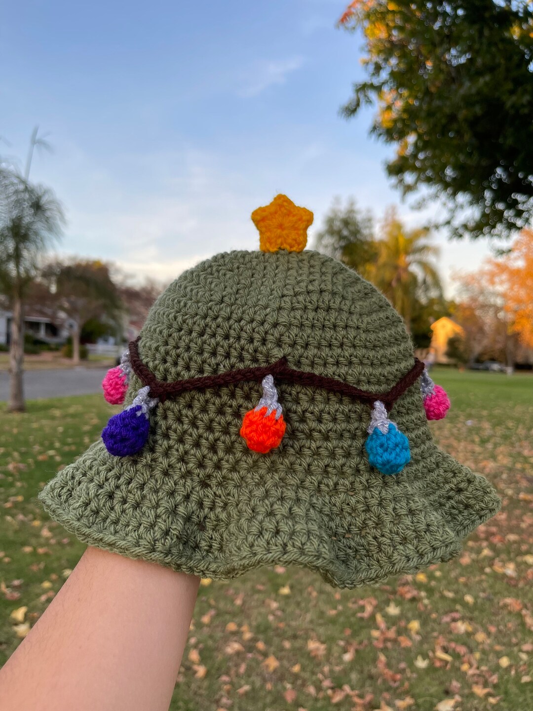 Crochet Christmas Tree Bucket Hat | Festive Holiday Hat | Handmade ...