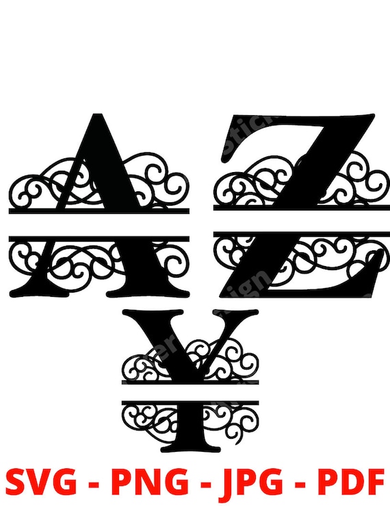 A-Z Split Monogram SVG Png Split Monogram Frame Alphabet | Etsy